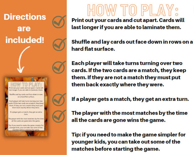 Thanksgiving Memory Game, Printable Matching Game, Fall Game for Kids ...