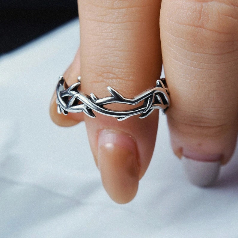 Y2k Silver Thorn Ring Edgy Spike Barbed Wire Ring Unique Geometric Ring Open Adjustable Ring ...
