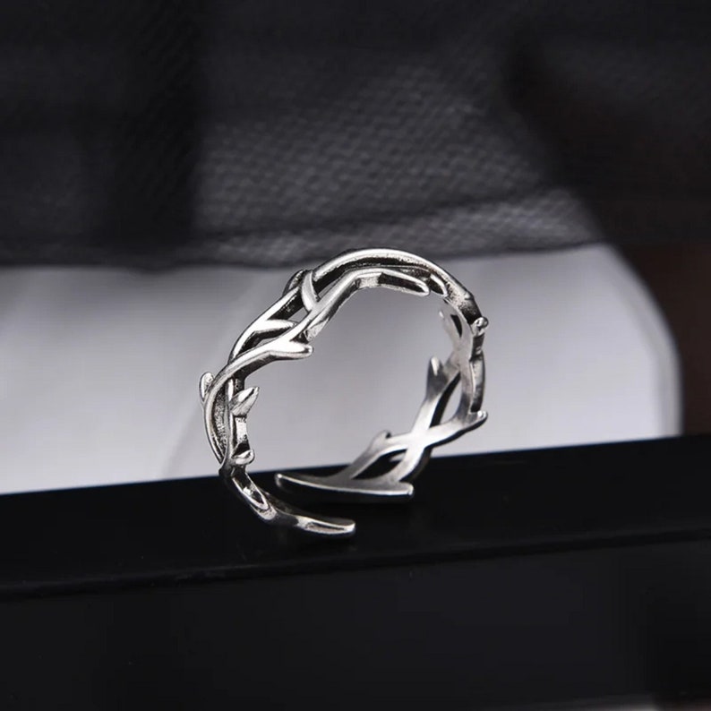 Y2k Silver Thorn Ring Edgy Spike Barbed Wire Ring Unique Geometric Ring Open Adjustable Ring ...