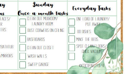 Weekly House Cleaning Schedule- Eucalyptus - Etsy