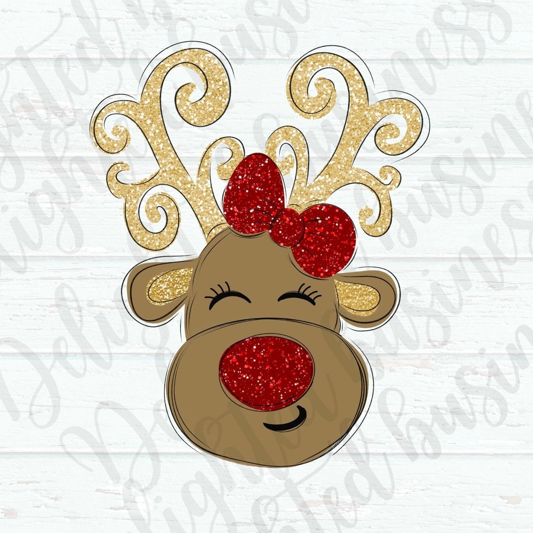 Christmas Reindeer PNG: Glitter Antlers, Shirt Design (digital Download ...