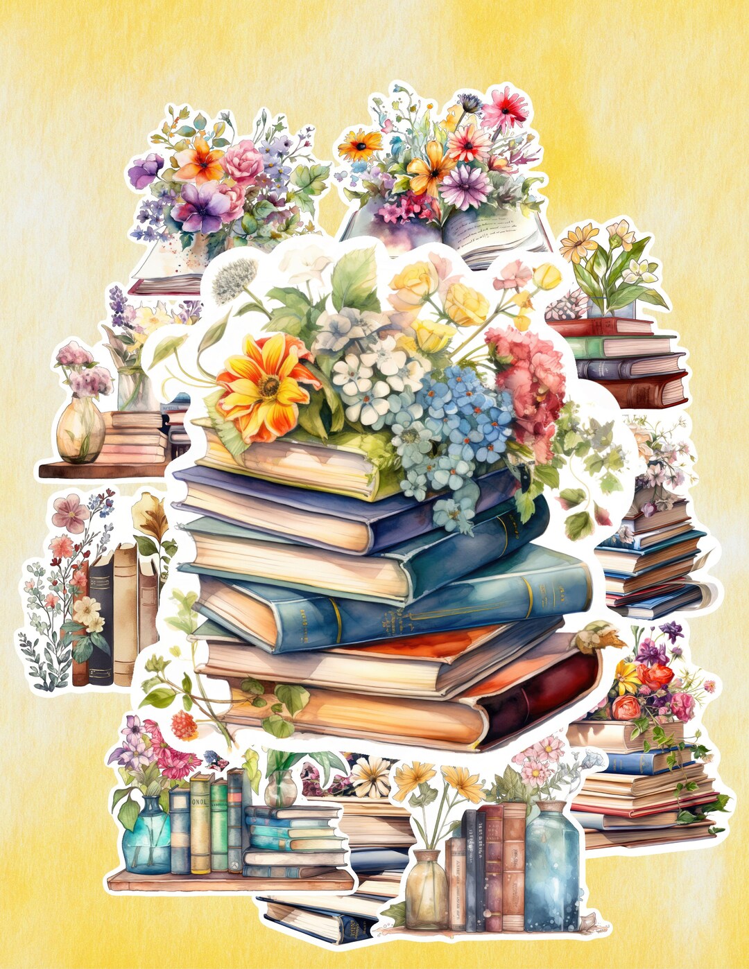 Book With Flowers Sticker Packbundle of Librarian Stickerbook Lover ...