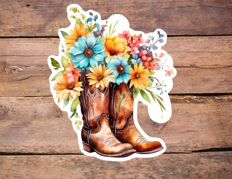 Flower Bouquet Cowboy Boot Sticker Western Sticker Flower - Etsy