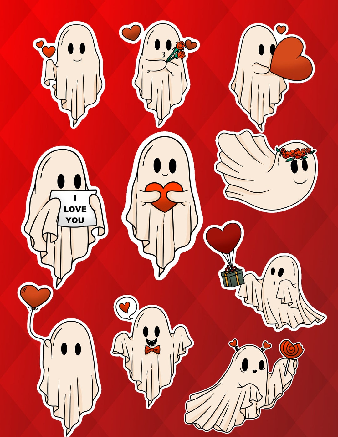 Valentine Ghost Sticker Packspooky Valentine Stickerghost Stickersghost ...