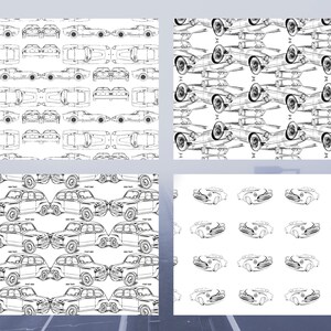 Retro Cars Digital Paper Set, Car Patterns, Backgrounds, Trendy ...