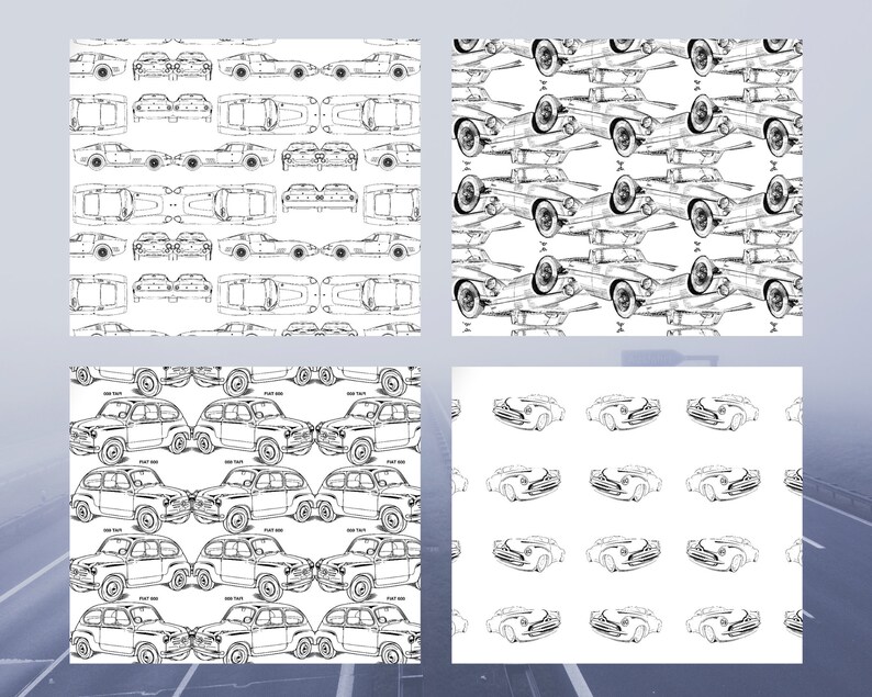 Retro Cars Digital Paper Set, Car Patterns, Backgrounds, Trendy ...