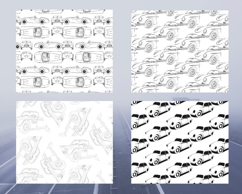 Retro Cars Digital Paper Set, Car Patterns, Backgrounds, Trendy ...