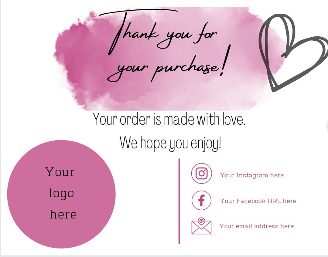 Thank You Card Template - Etsy