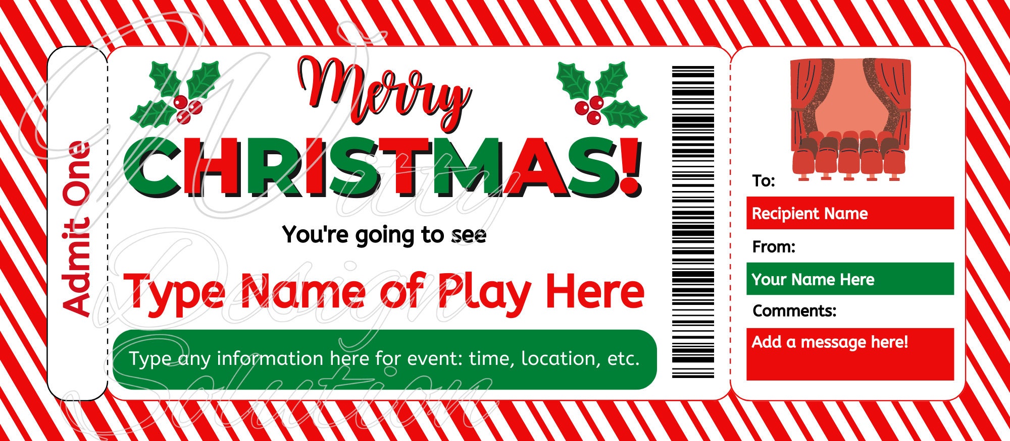 Christmas Theater Voucher / Printable Template Voucher for Play ...