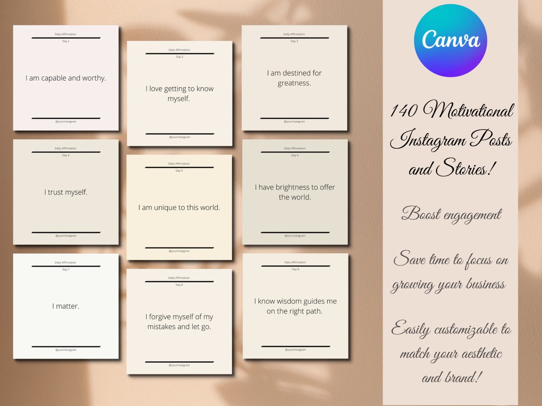 140 Motivational Quotes Instagram Template Pack / Daily Affirmation ...