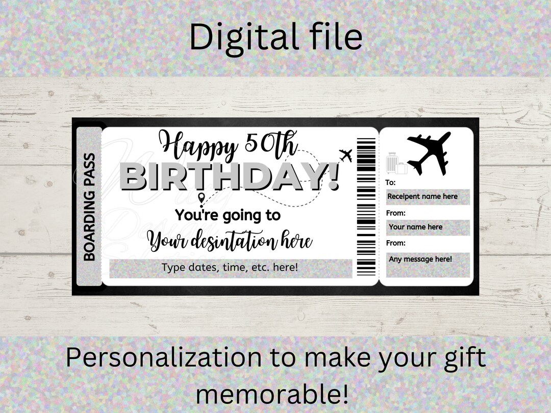 Silver Birthday Boarding Pass Template Surprise Trip / 50th Birthday ...