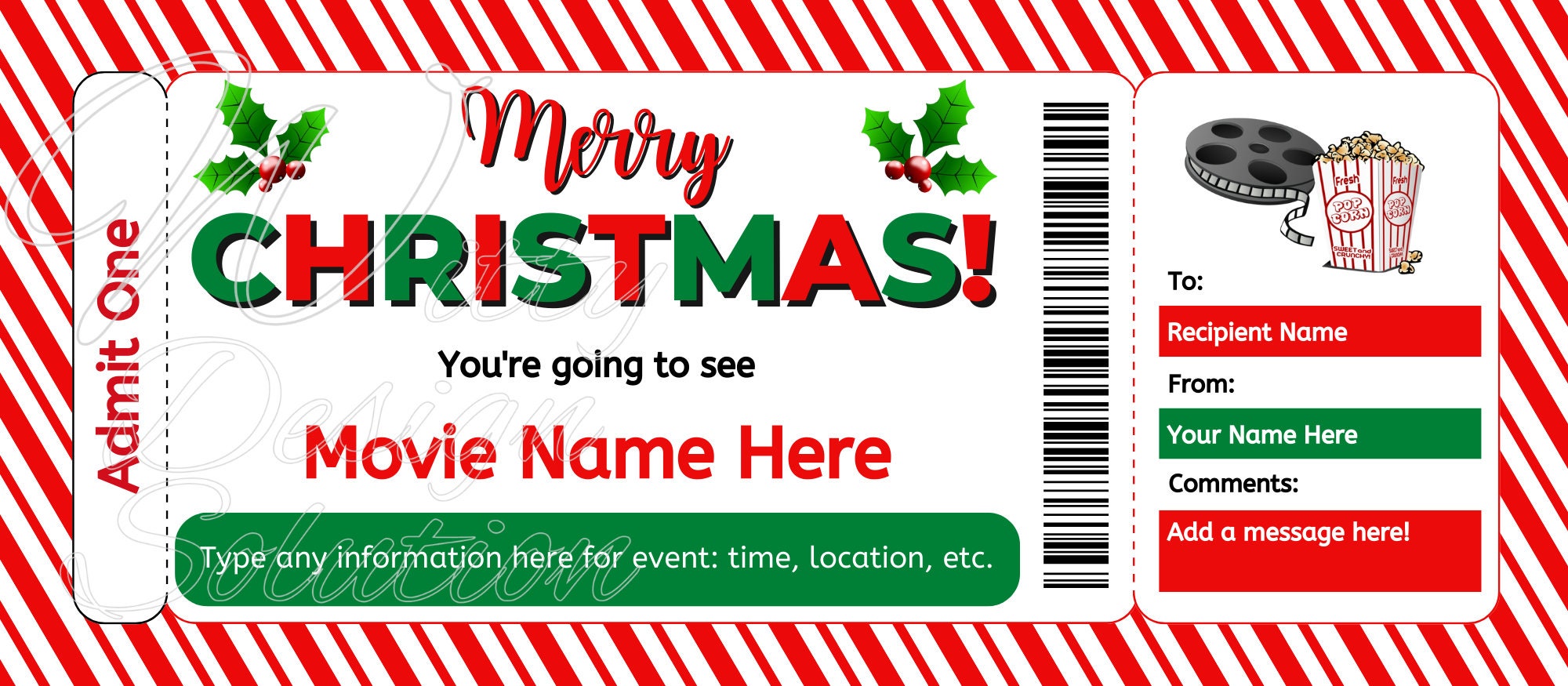 Christmas Movie Voucher / Printable Template Voucher for Movie ...