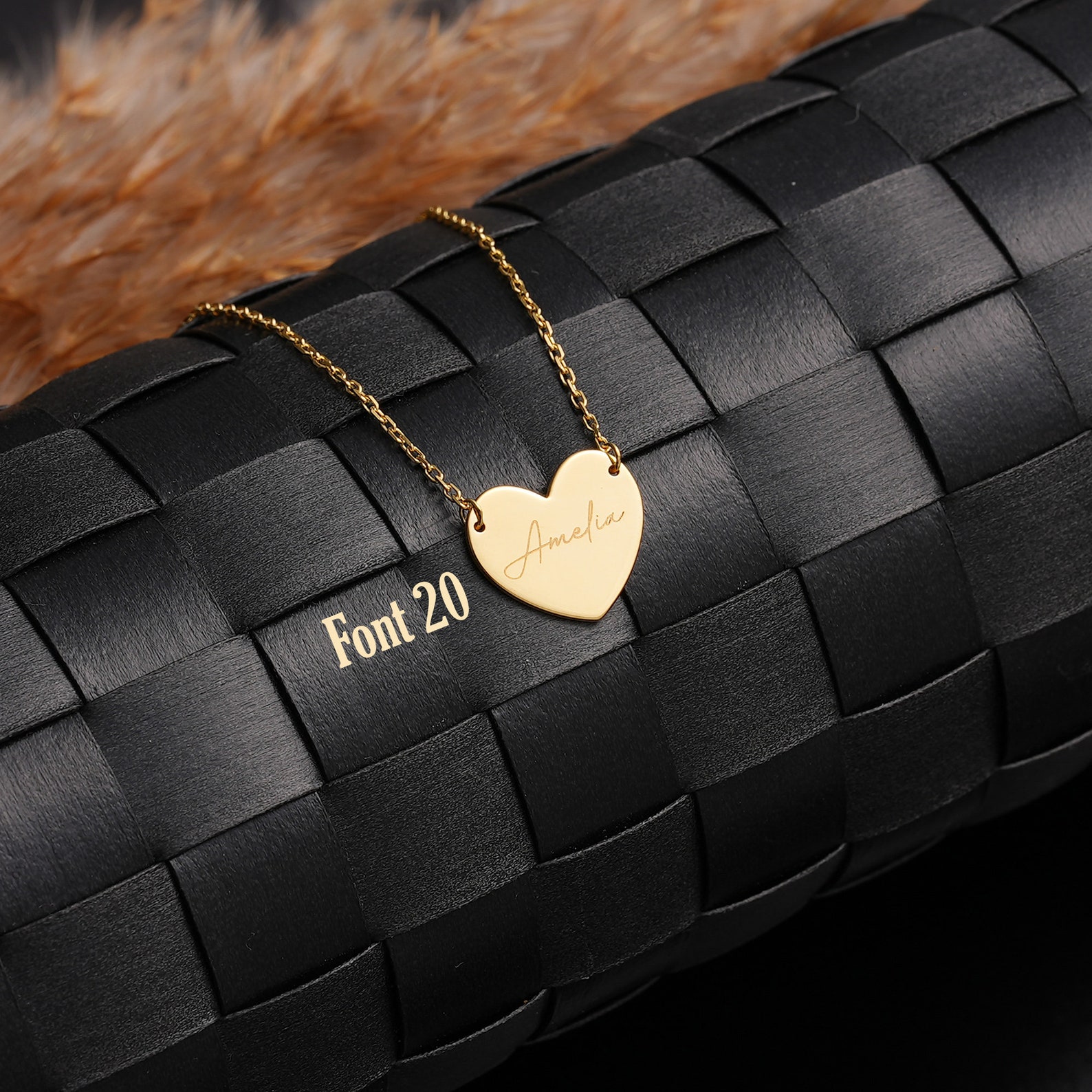 14K Solid Gold Heart Necklace for Women, Handwriting Engraved Heart ...