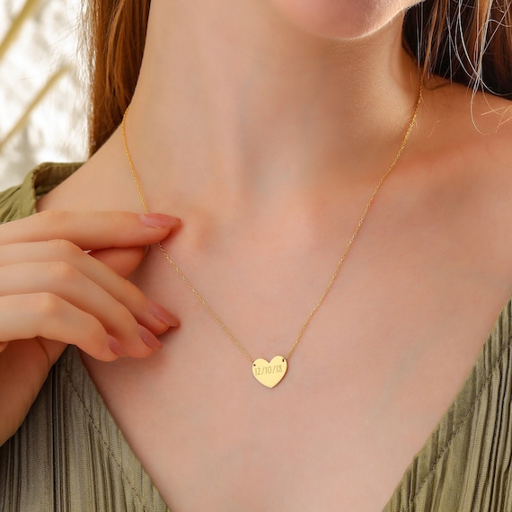 14k gold heart necklace engraved store
