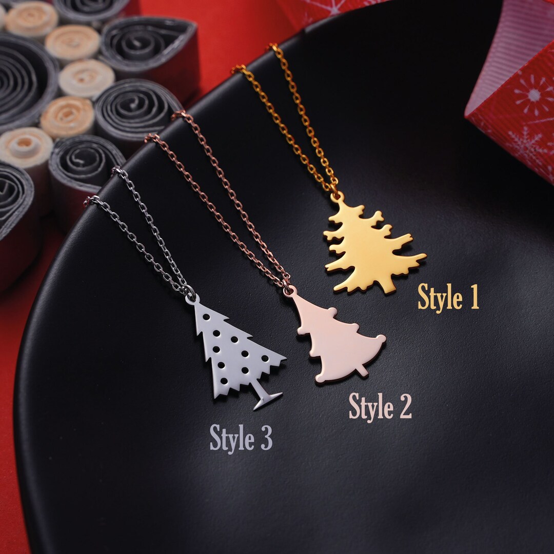 14K Solid Gold Christmas Tree Necklace: Minimalist Pine Pendant - Etsy