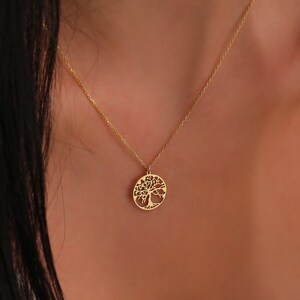 14K Solid Gold Tree of Life Necklace for Women, Family Tree Pendant ...