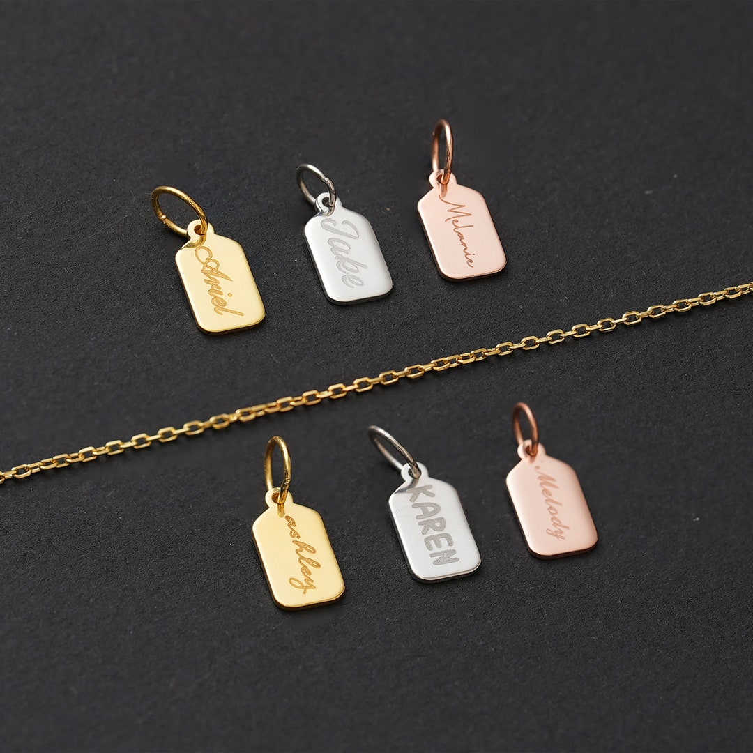 14k Solid Gold Bar Tag Necklace, Only Charms Option, Personalized ...