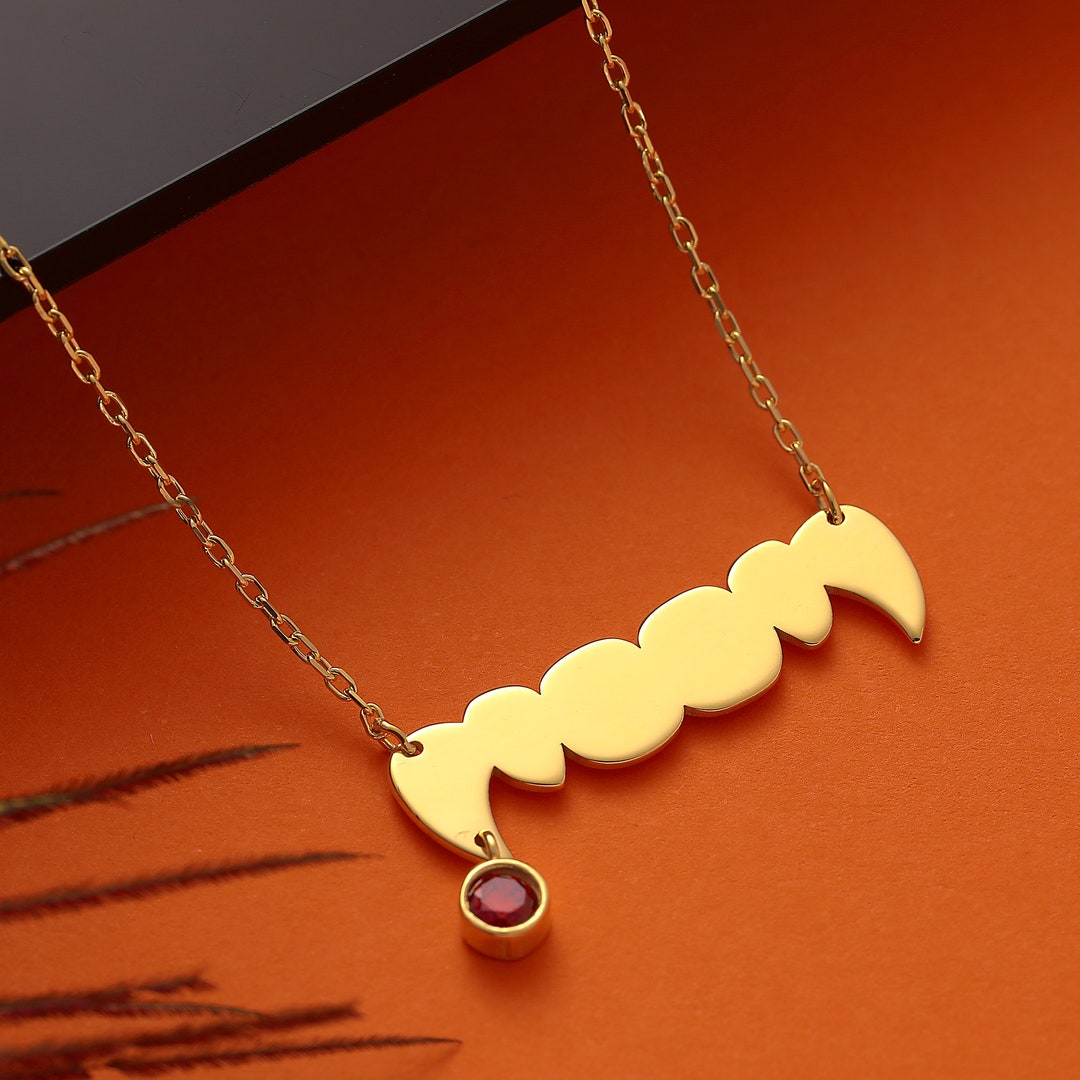 14K Solid Gold Vampire Teeth Necklace, Halloween Vampire Gift Dairies ...
