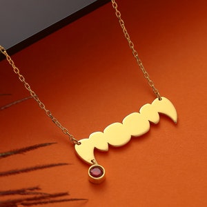 14K Solid Gold Vampire Bite Necklace, Halloween Teeth Necklace Gift for ...
