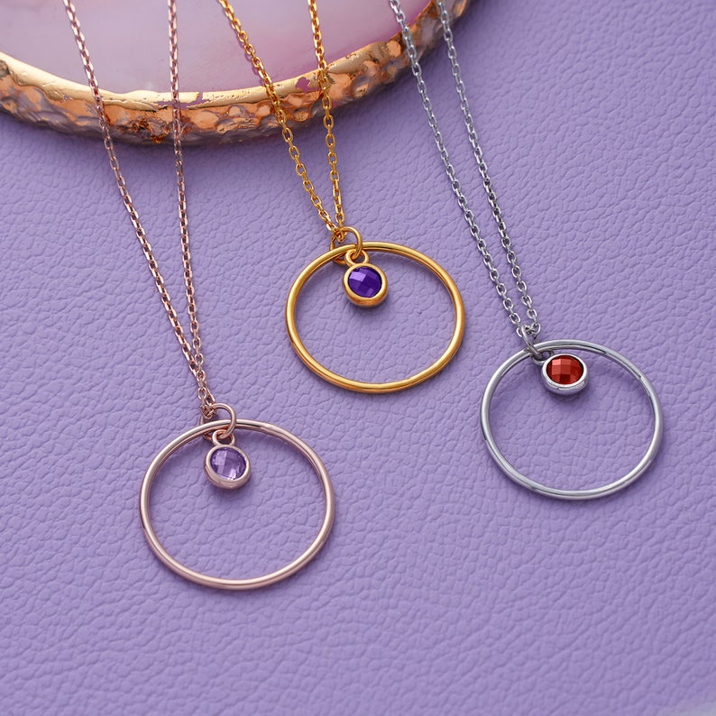 14K Gold Birthstone Circle Necklace: Handmade Minimalist Eclipse ...