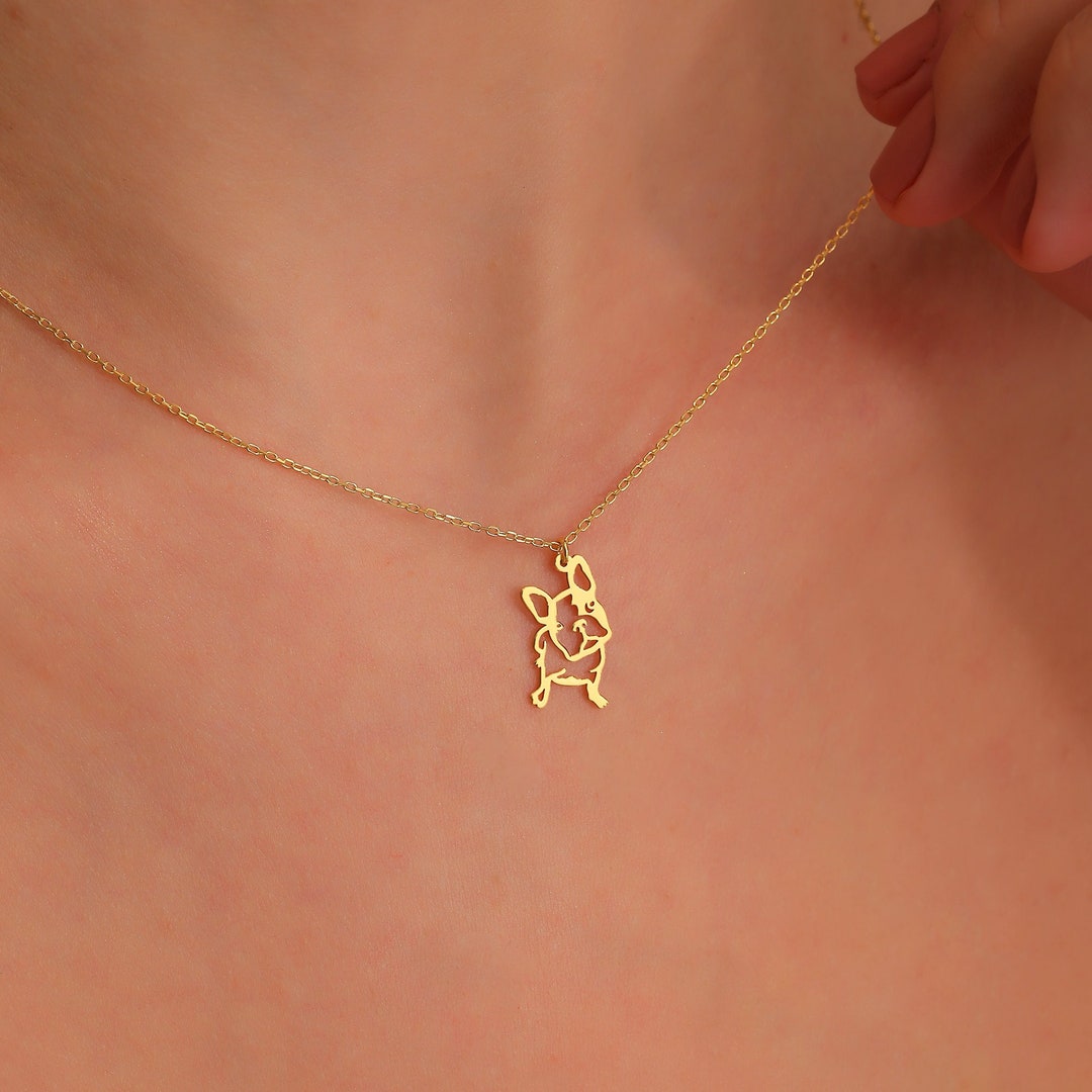 14K Solid Gold Frenchie Bulldog Necklace, Handmade Dog Memorial ...