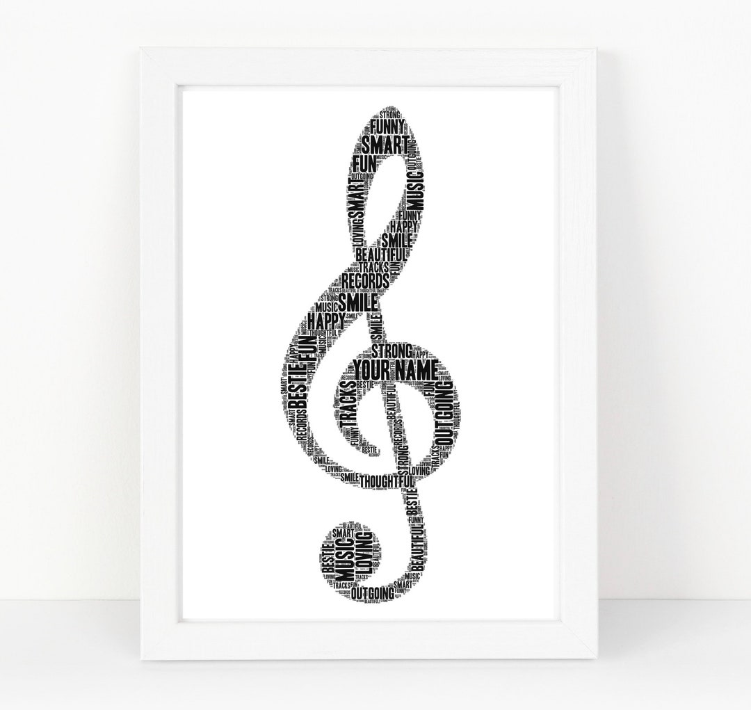 Personalized Music Note Word Art Print: G Clef Wall Decor - Etsy