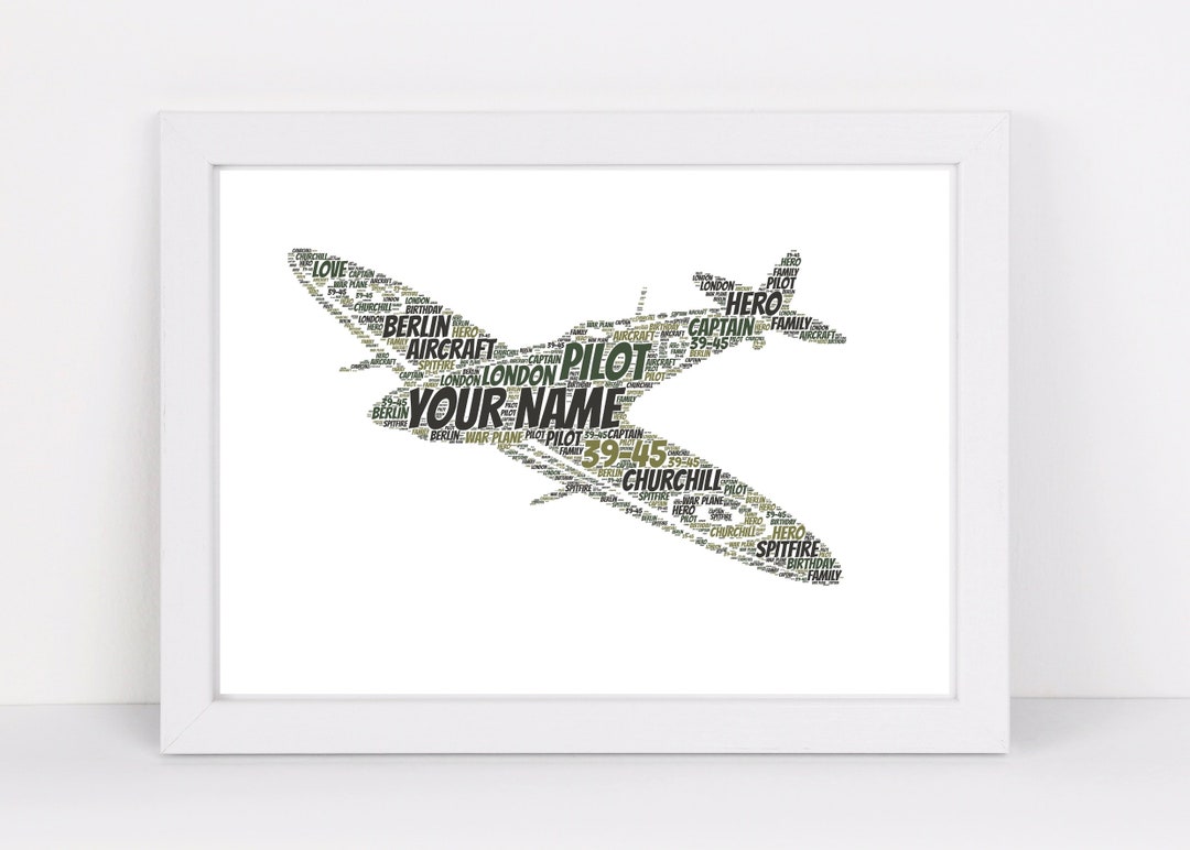 Personalised WW2 Spitfire Word Art Print Birthday Gift Dad Grandad Son ...