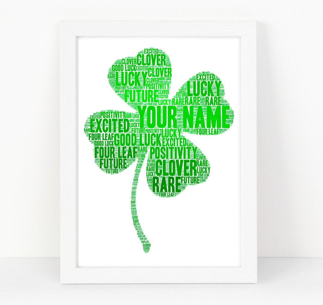 Personalised Four Leaf Clover Print Good Luck Clover Word Art Print ...