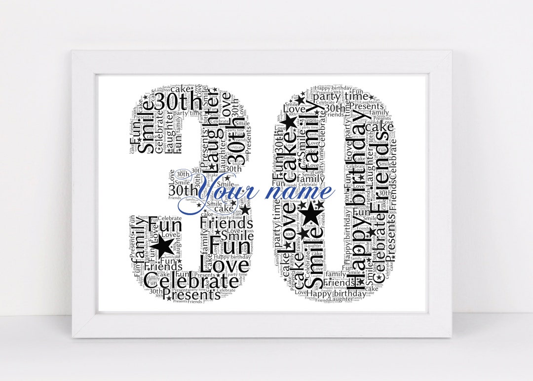 Personalised 30th Birthday Word Art Print - DIGITAL DOWNLOAD Birthday ...