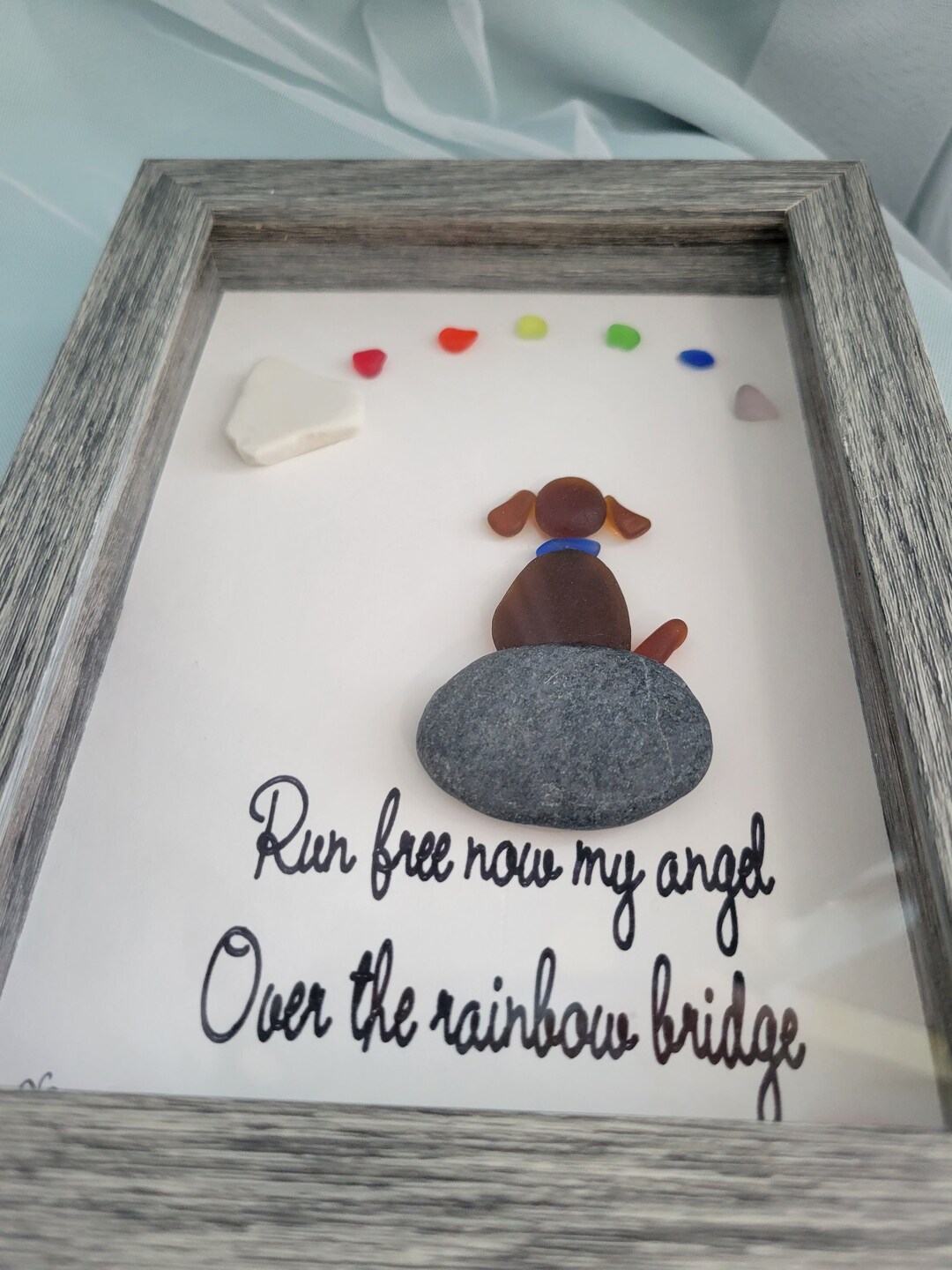 Framed 5x7 Rainbow Bridge Pet Memorial Art Made With Authentic Sea ...