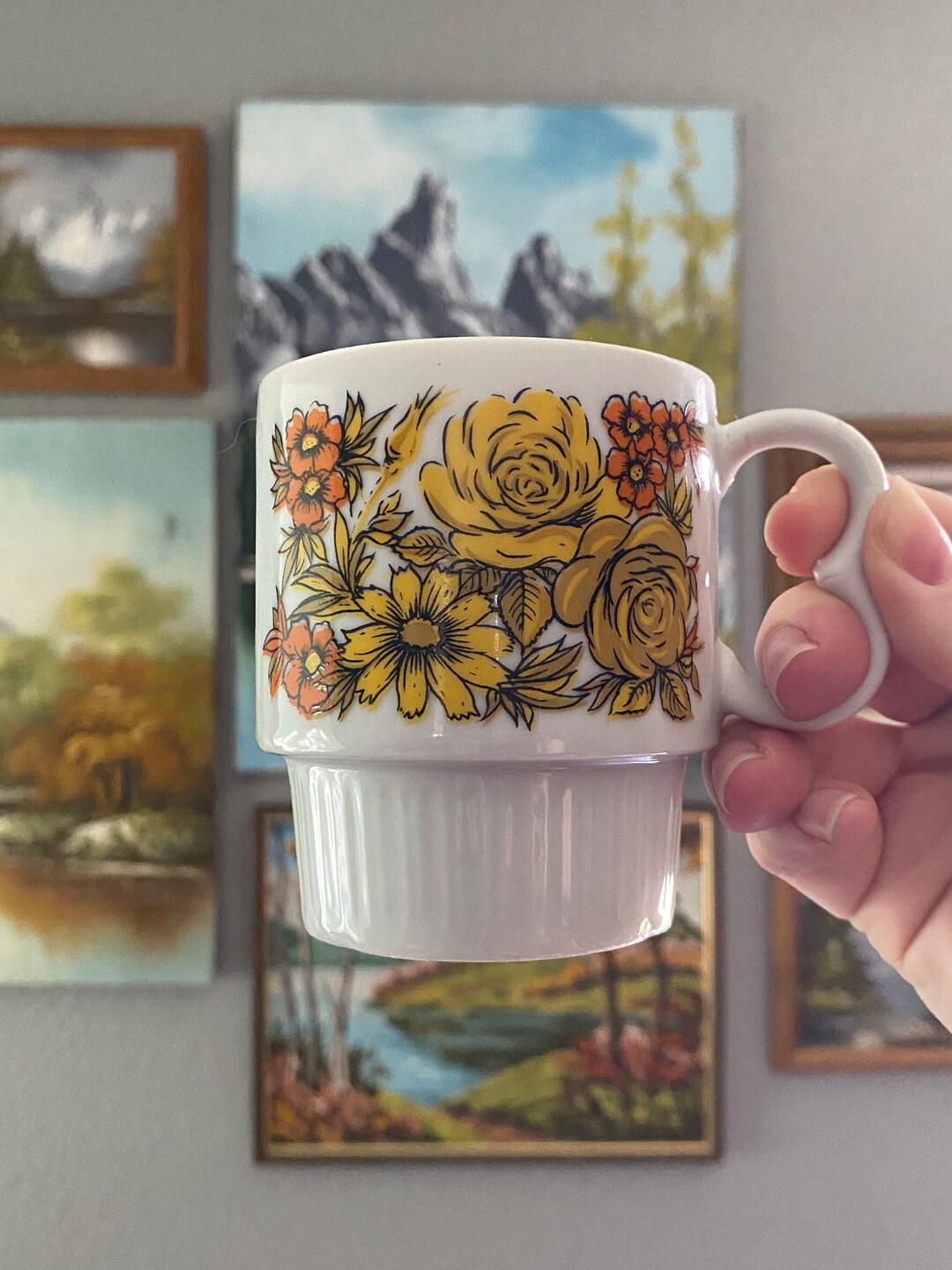 Vintage Floral Coffee Cup - 1970s Earthtone Colors - Etsy