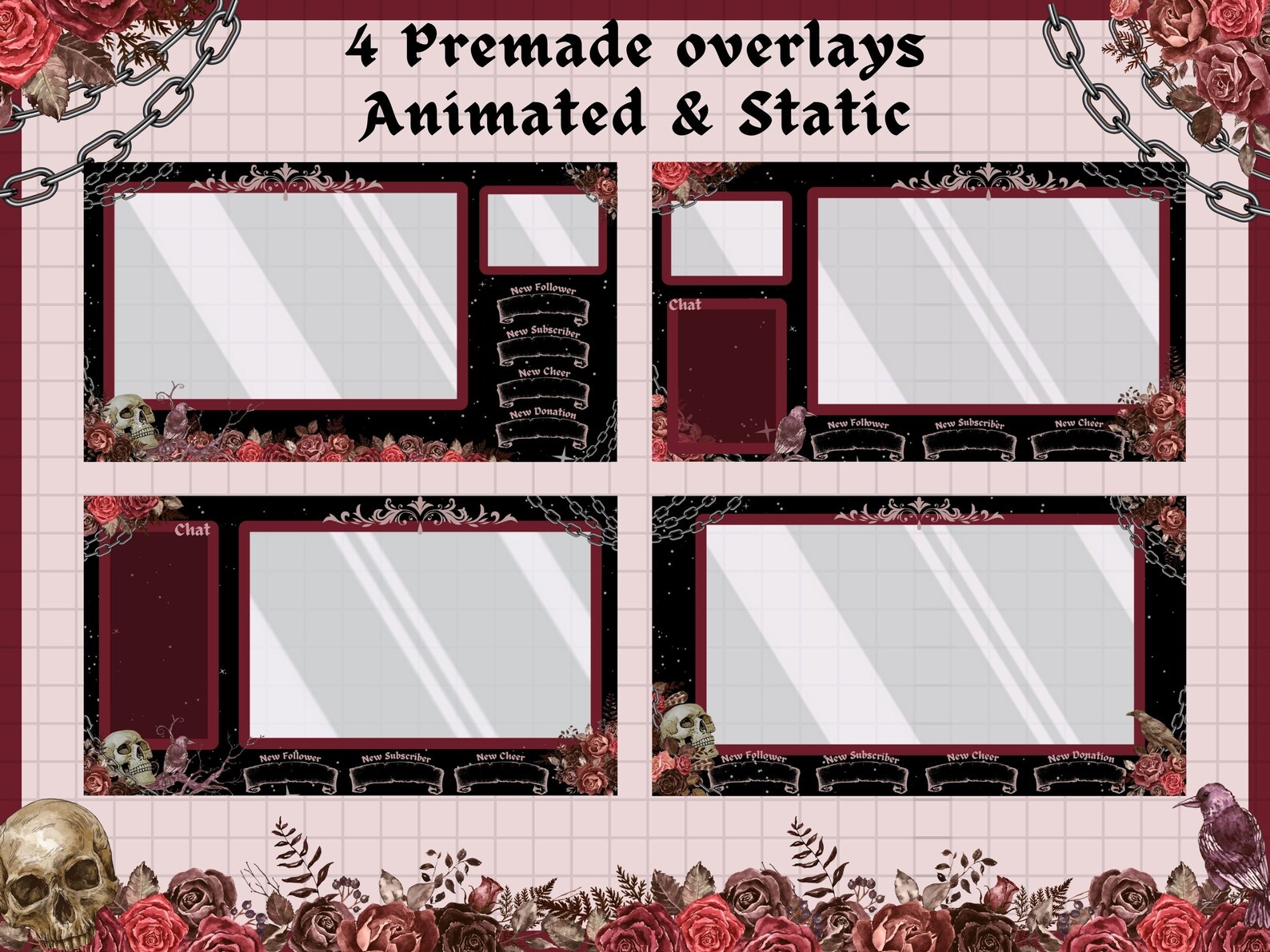 Animated Goth Twitch Overlay Package, Twitch Panels, Twitch Alerts ...