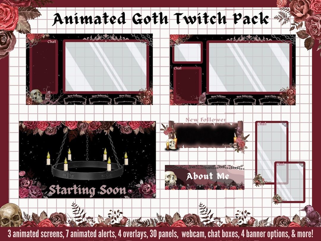 Animated Twitch Overlay Goth Package, Twitch Panels, Twitch Alerts ...