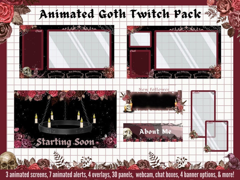 Animated Twitch Overlay Goth Package, Twitch Panels, Twitch Alerts ...