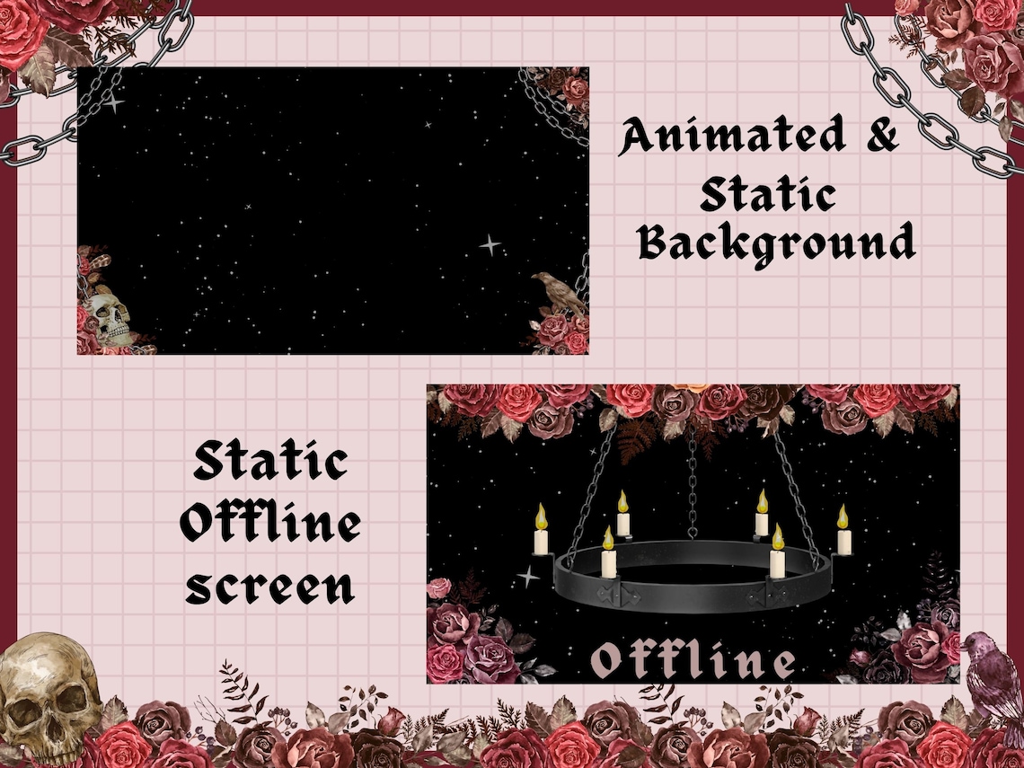 Animated Goth Twitch Overlay Package, Twitch Panels, Twitch Alerts ...