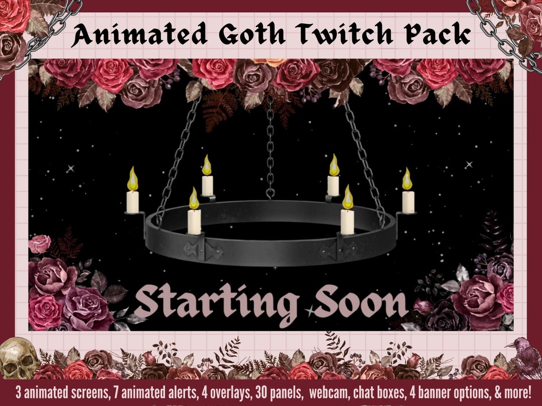 Animated Goth Twitch Overlay Package, Twitch Panels, Twitch Alerts ...