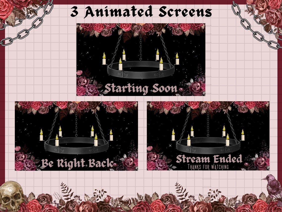 Animated Goth Twitch Overlay Package, Twitch Panels, Twitch Alerts ...
