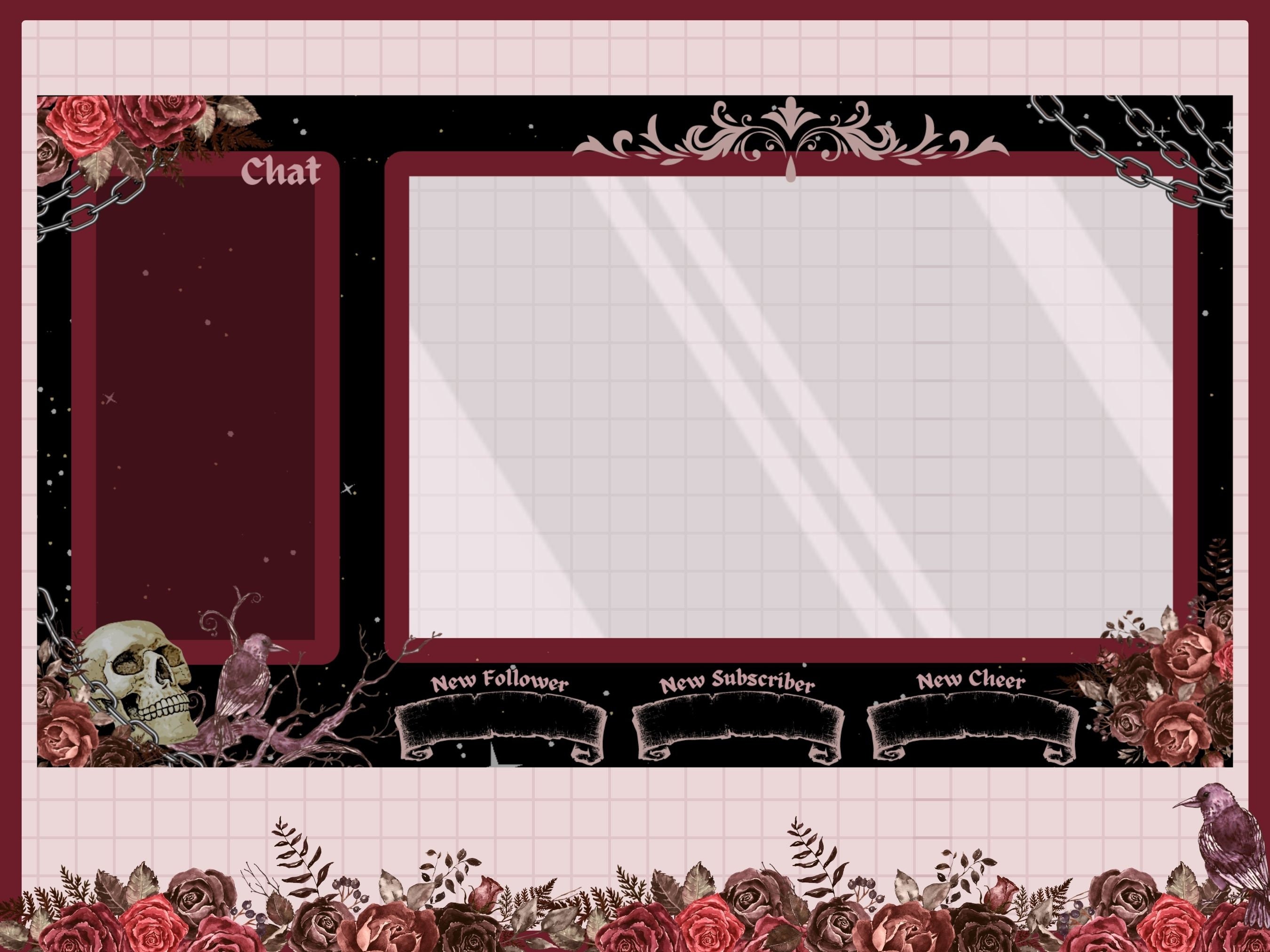 Animated Goth Twitch Overlay Package Twitch Panels Twitch Alerts Twitch Chat Box Webcam Goth