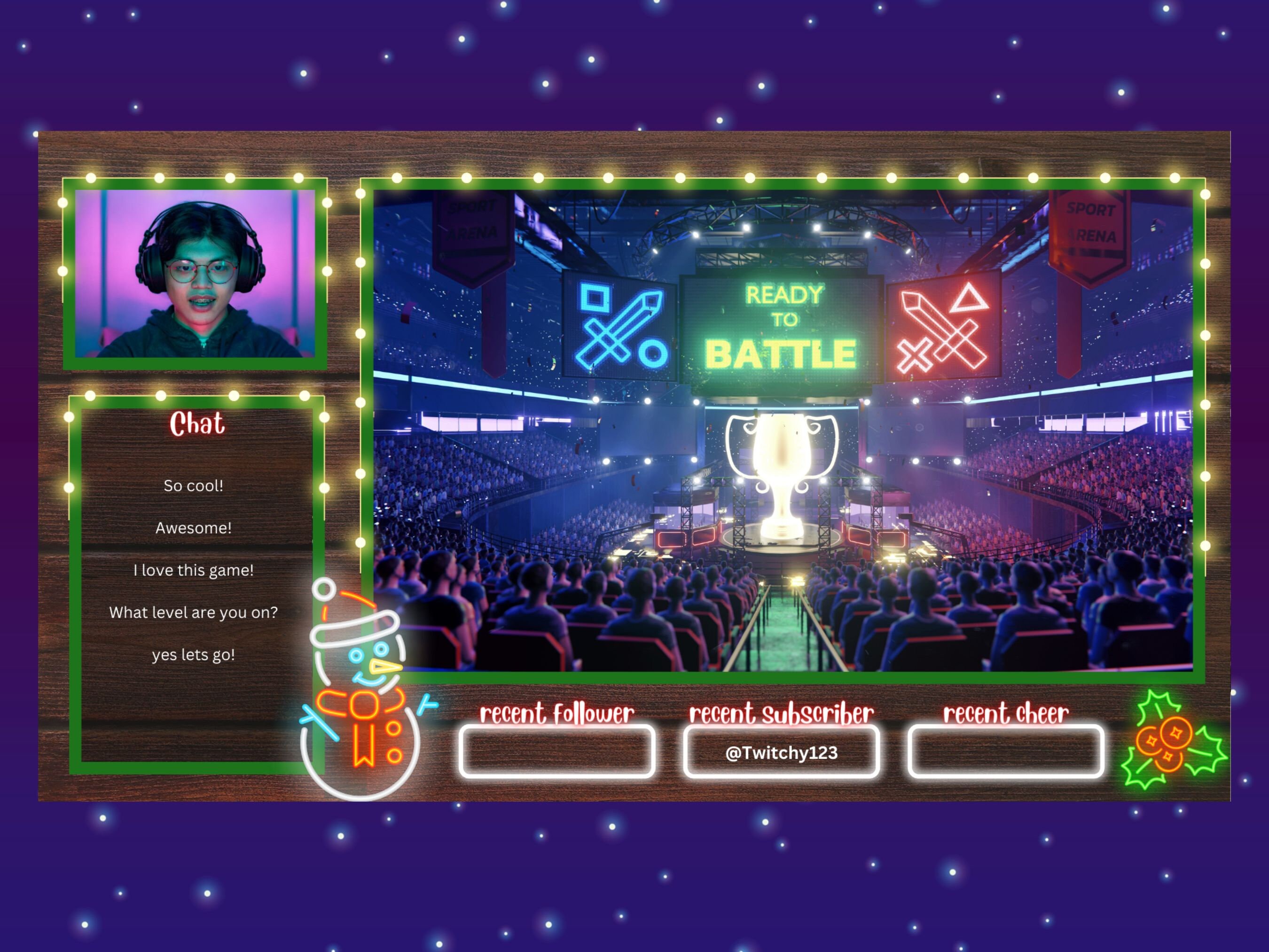 Animated Glow Neon Twitch Overlay Christmas, Twitch Christmas Lights ...
