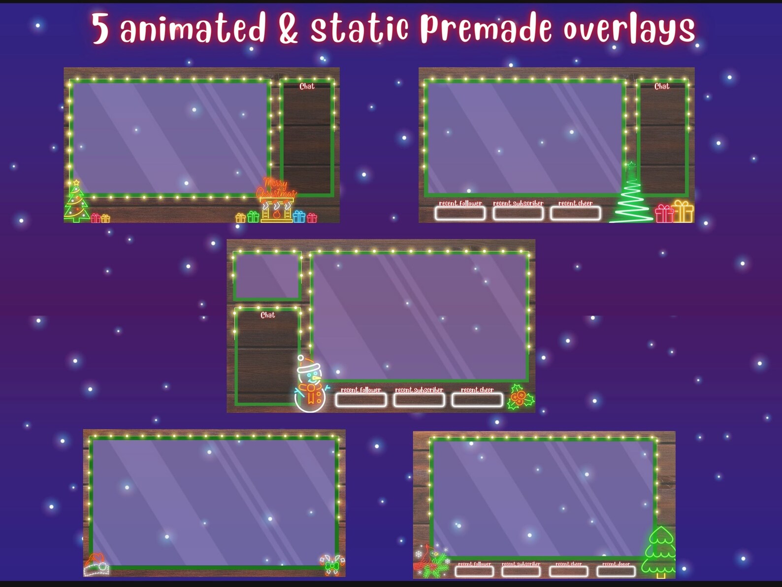 Animated Glow Neon Twitch Overlay Christmas, Twitch Christmas Lights ...