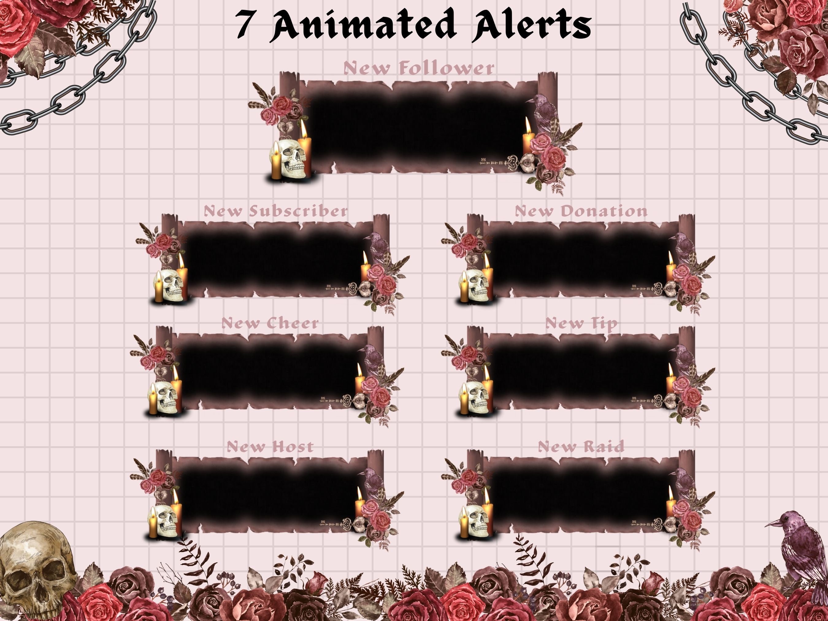 Animated Goth Twitch Overlay Package, Twitch Panels, Twitch Alerts ...