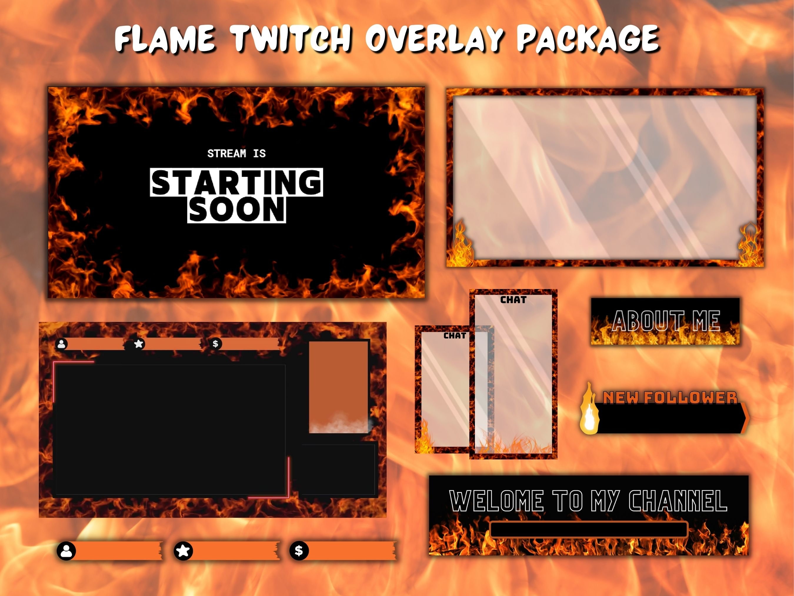 Flame Twitch Overlay Package, Twitch Alerts Animated, Twitch Chat Box ...