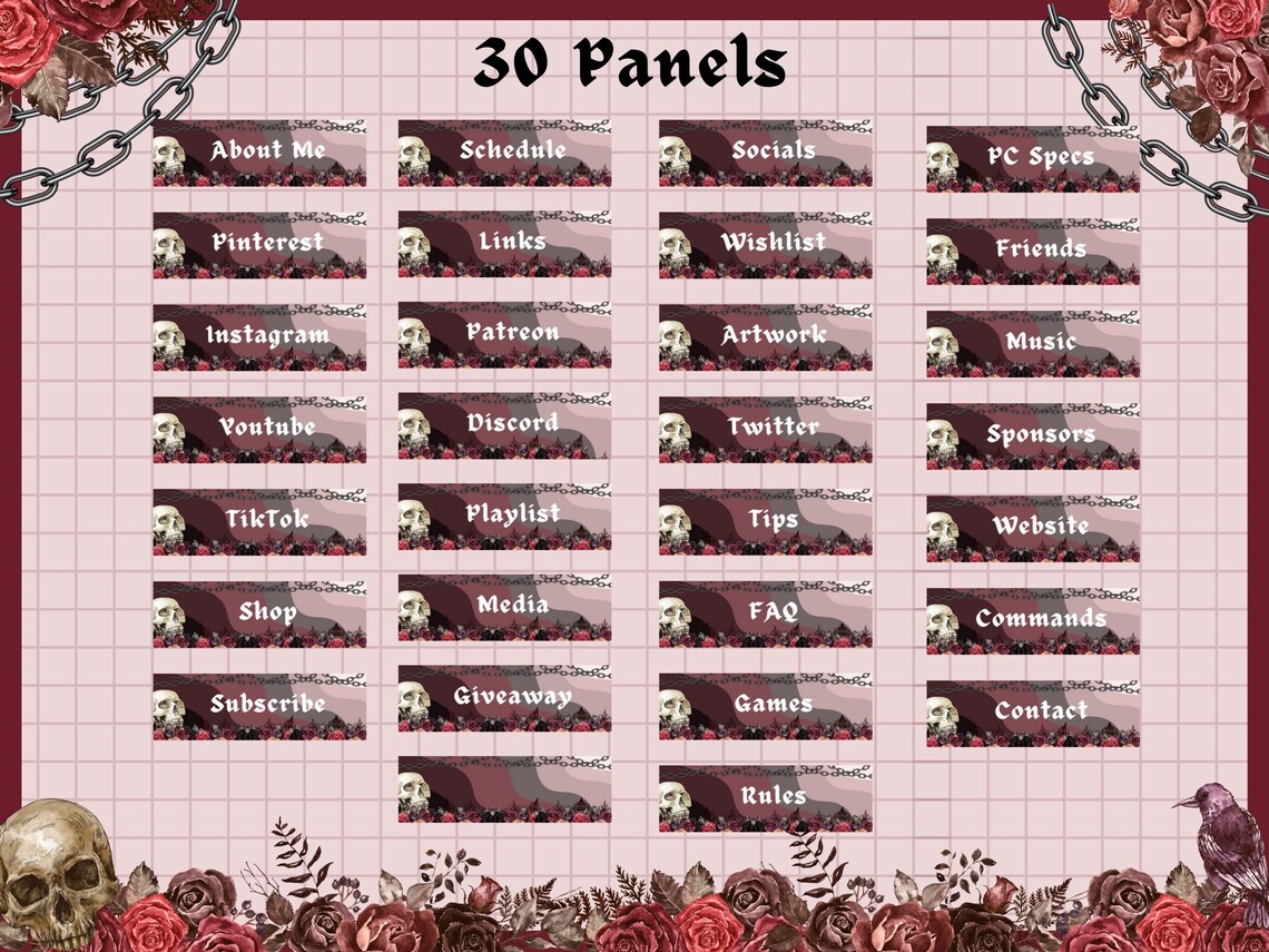 Animated Goth Twitch Overlay Package, Twitch Panels, Twitch Alerts ...