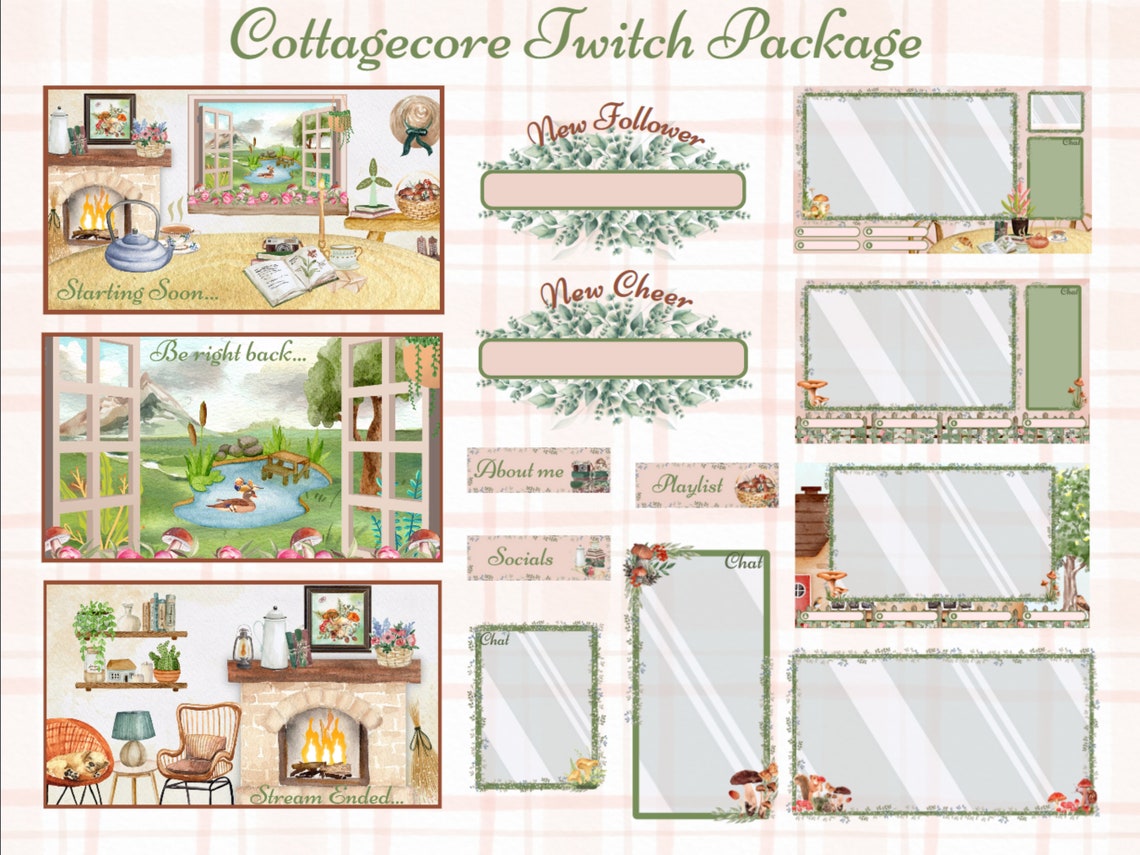 Cozy Cottagecore Twitch Overlay Package Twitch Layout Twitch - Etsy
