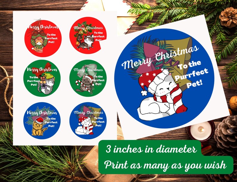 Digital Download Gift Tags, Cat Gift Tags, Christmas Cat Gift Tags ...