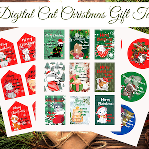 Digital Download Gift Tags, Cat Gift Tags, Christmas Cat Gift Tags ...
