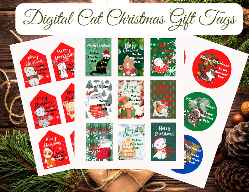 Digital Download Gift Tags, Cat Gift Tags, Christmas Cat Gift Tags ...