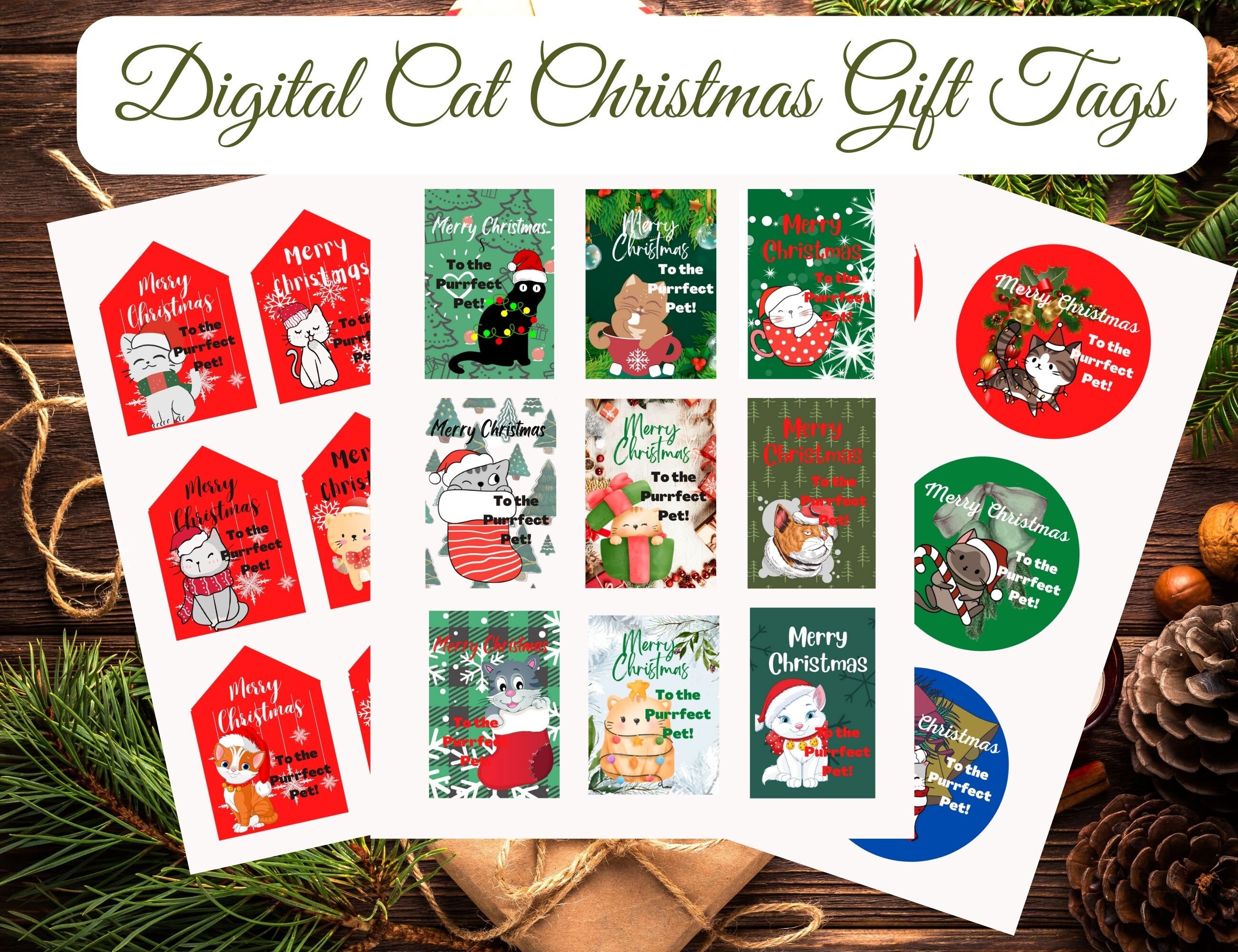 Digital Download Gift Tags, Cat Gift Tags, Christmas Cat Gift Tags ...
