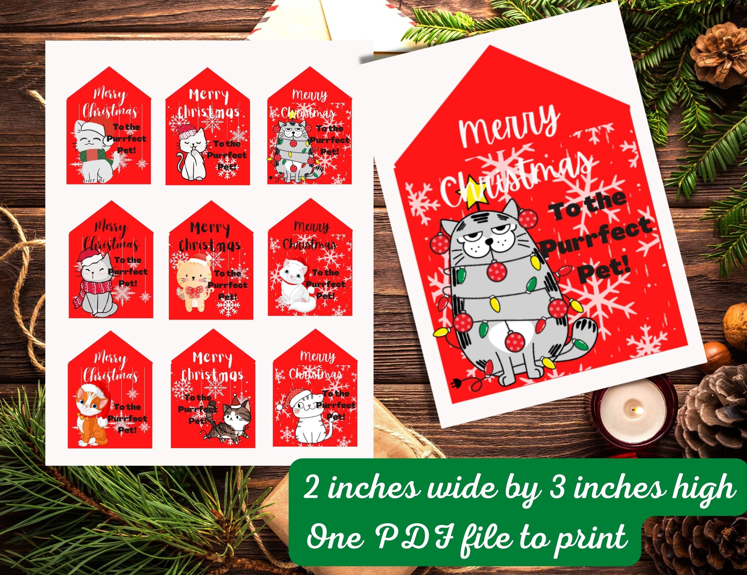 Digital Download Gift Tags, Cat Gift Tags, Christmas Cat Gift Tags ...