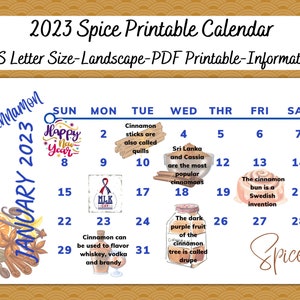 2023 Printable Calendar, 2023 Spice Printable Calendar, Printable ...